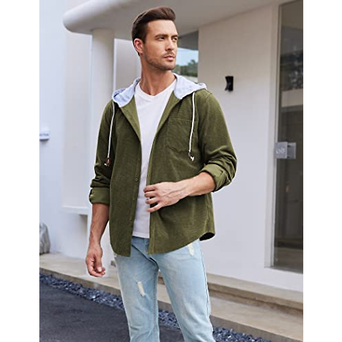 COOFANDY Mens Long Sleeve Button Up Shirt Shacket Fashion Corduroy Shirt Jacket Winter Work Shirts