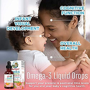 Prenatal & Postnatal Omega-3 Liquid Drops by MaryRuth's | 800mg DHA & 8mg of EPA Per Serving | Cognitive Support, Overall Wellness for Mom & Baby | 2oz
