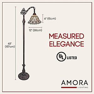 Amora Tiffany Floor Lamp Torchiere - Arched Style Peacock Floor Lamp - 62” Tall Peacock Floor Stained Glass Lamp - Tiffany Floor Lamps for Living Room