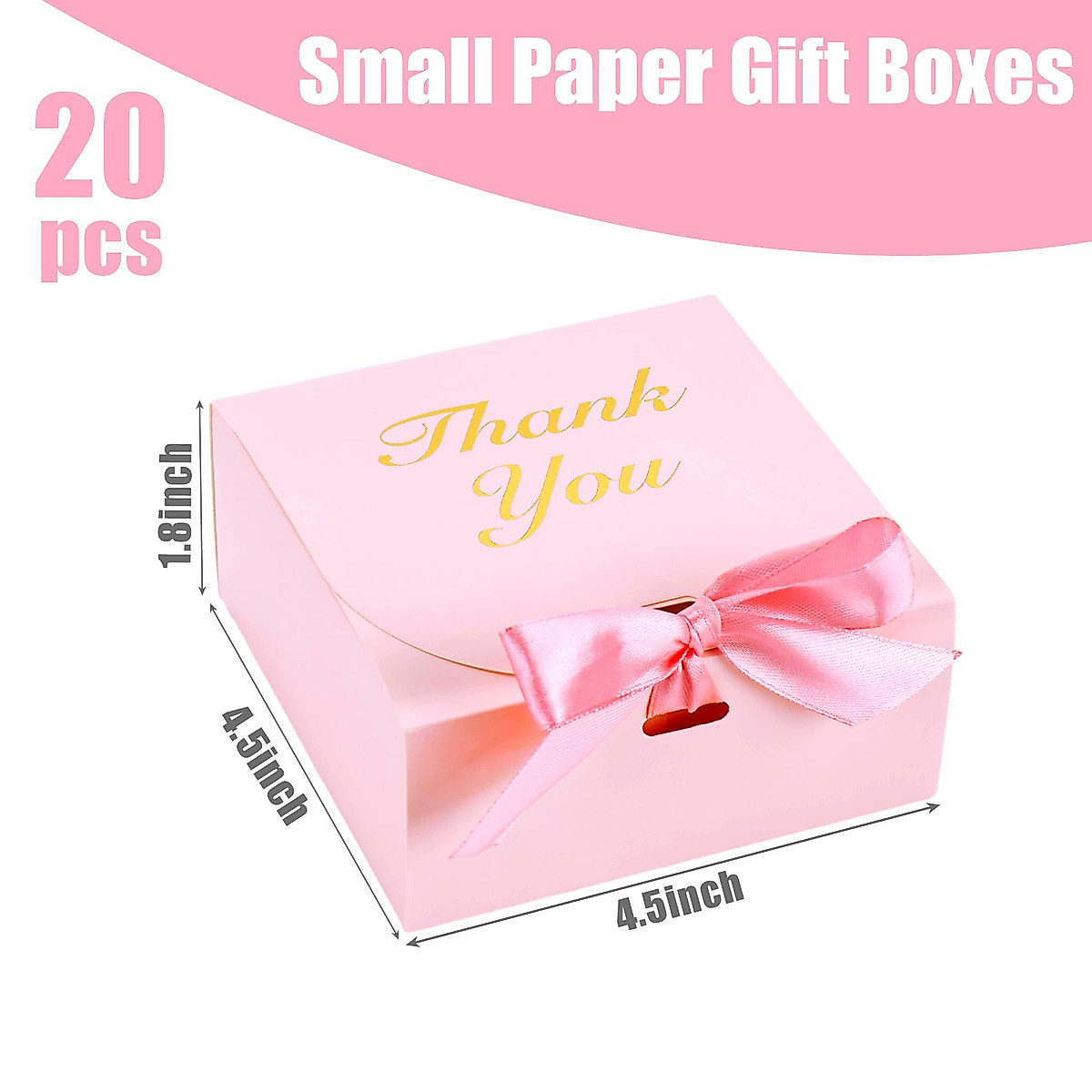VGOODALL 20PCS Small Paper Gift Boxes, Thank You Gift Box Party Favor Box with Bow Ribbon Mini Candy Treat Box for Birthday Wedding Party Holiday Pink
