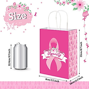18 Pieces Breast Cancer Awareness Gift Bags, Pink Ribbon Awareness Paper Bags Breast Cancer Bags Pink Ribbon Gift Bags for Women Breast Cancer Awareness Gifts Charity Event Party Supplies