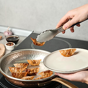 ALLTOP Metal Cooking Tongs,Stainless Steel Food Tong with No-slip Silicon and Locking Ring for Kitchen - 9 &12 inch,Set of 2-Black