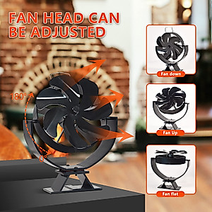 Holldoor Wood Stove Fan, Heat Powered with 3 Speeds, Black, Modern Style, Silent, Floor Mount, Metal, Painted or Powder Coated Finish, Includes Remote, Ideal for Wood Stoves, Air Circulation