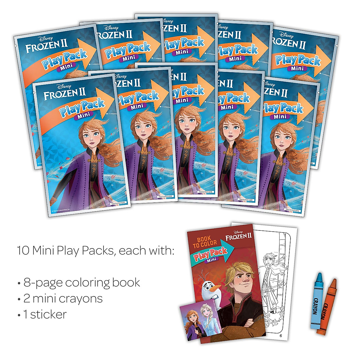 Disney Frozen 2 Mini Coloring Book Play Pack 10 Pack Party Supplies with Coloring Book, Crayons, and Stickers 45816 Bendon