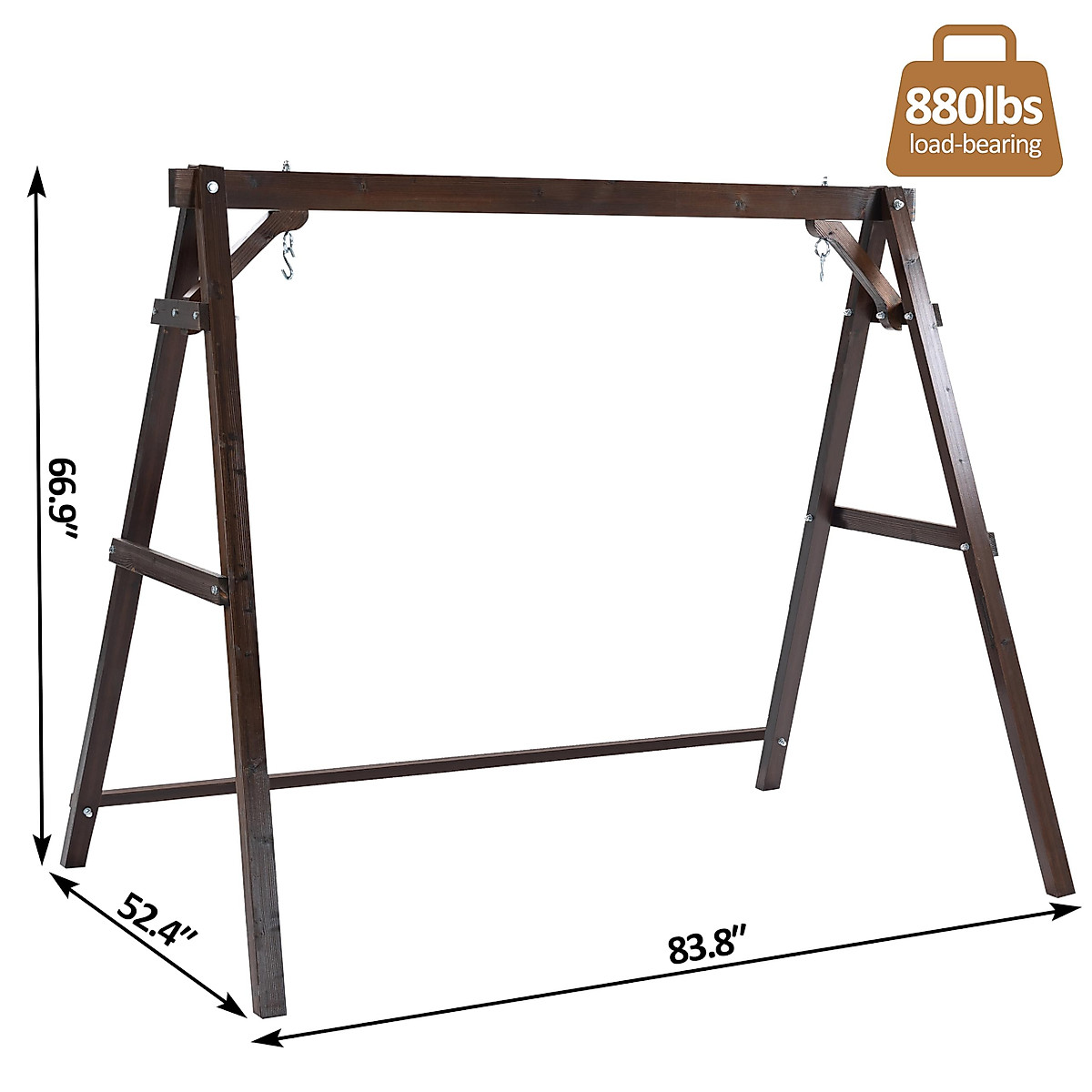 Finnhomy Outdoor 880 LBS Porch Swing Frame, Stable A-Frame Wooden Swing Stand with Extra Bottom Connection Board, Freestanding Porch Swing Frame Only, for Porch Patio Garden Backyard (Frame Only,5 FT)