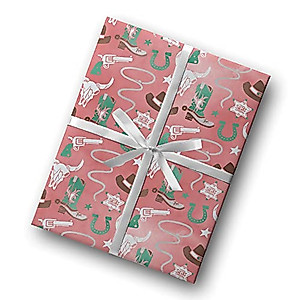 Cute Cowgirl Birthday Wrapping Paper Premium Western Gift Wrap Party Decoration Decor (6 foot x 30 inch roll), Pink