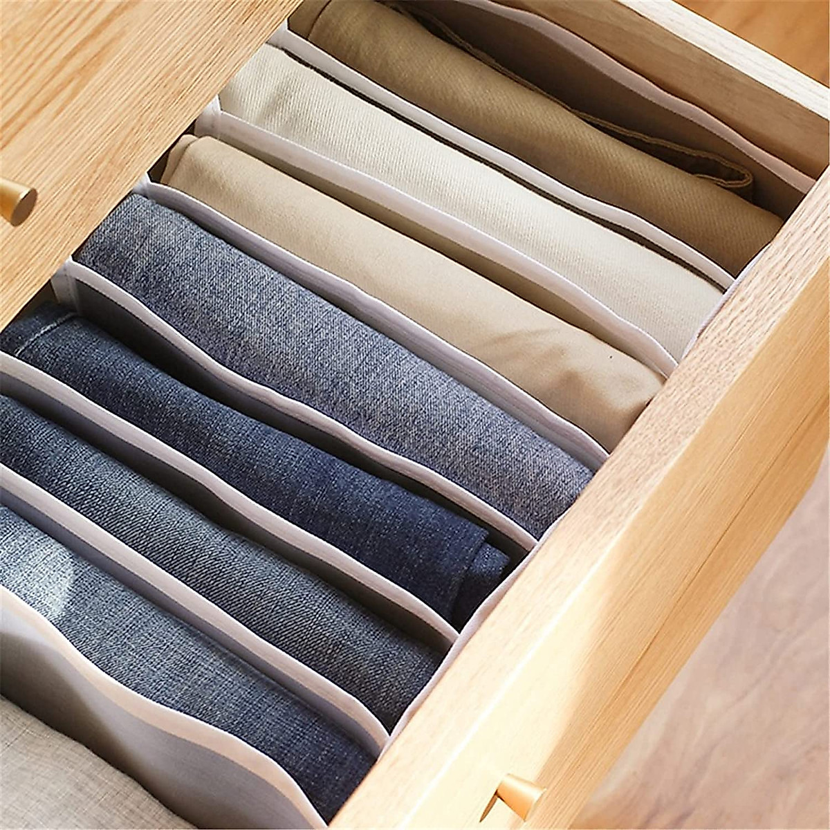 LELEBEAR Lakehemlock Wardrobe Clothes Organizer, 7 Grids Foldable Jeans Compartment Storage Box, Closet Organizers and Storage Baskets for Bedroom Dorm Room (2 Pcs White, M)