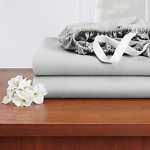 Empyrean Full Size Sheets - 4 PC Super Soft Bed Sheets Full Size - Double Brushed Microfiber Full Size Bed Sheets - Hotel Luxury Silver Light Gray Full Size Sheet Sets, with 4 Corner Elastic Straps