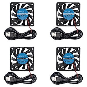 UMLIFE 60mm Fan, 4-Pack 5Volt 0.18A USB 60x60x10mm 6010 Brushless DC Computer CPU Heat Sink Cooling Cooler Fan 60mm x 10mm