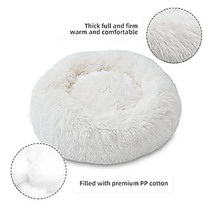 Aalklia Cat Bed Calming Soft Indoor,Washable,Anti-Slip Bottom,Cozy Plush Anti-Anxiety Fluffy Cuddler,20",White