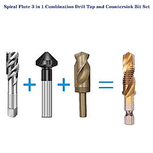 6 Pcs Titanium Combination Drill Tap HSS Bit Set,3 in 1 Drilling Tapping Burr Bit Set Screw Tapping with 1/4 Inch Hex Shank for Alloy, Wood, Plastic, Soft Metal, Etc.M3-M10（Long Handle