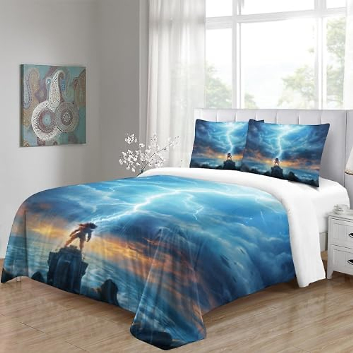 Lightning 3D Christmas Bedding Set for Kids Boys and Girls Duvet Cover Bedding Print with Pillowcase Twin（173x218cm）