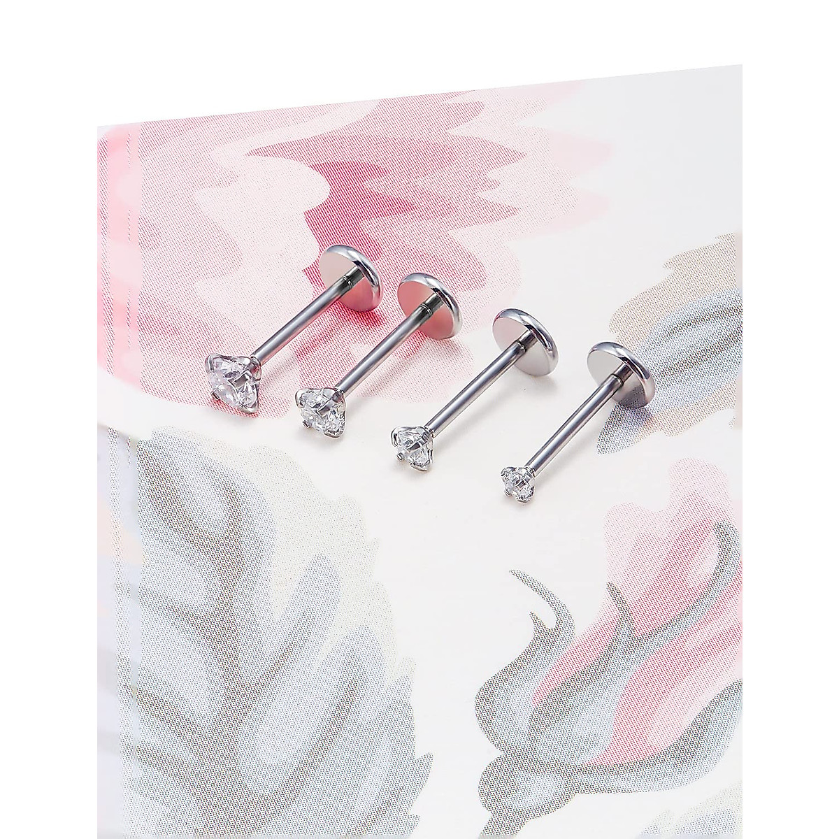 Lcolyoli 20G Threadless Push in Nose Rings for Women Diamond CZ 1.5mm 2mm 2.5mm 3mm Surgical Steel Nose Studs Pushin Nose Piercings Nostril Jewelry 4PCS