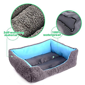 Barelove Rectangular Dog Cat Beds Mattress Washable Pads Room, Soft Winter Warm Plush Faux Fur Sleeping Pet Fleece Bed Mat for Small Doggy Kitten, Anti-Slip Waterproof Bottom, Blue