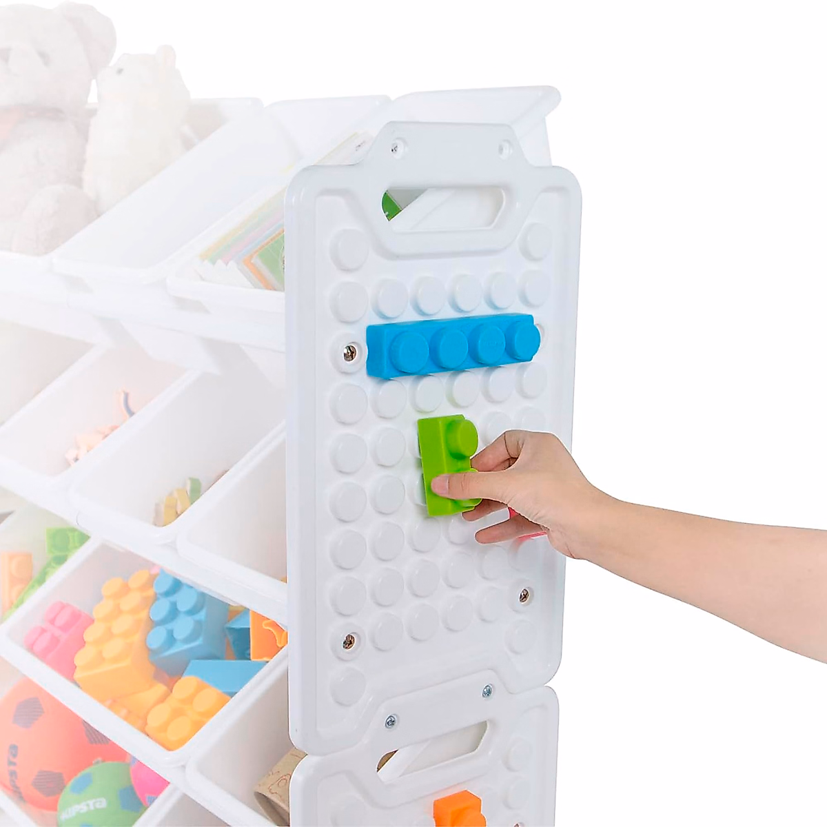 UNiPLAY 5 Tier Toy Storage Organizer with 10 Removable Bins, Re-Configurable Base, Multi-Functional for Books, Building Blocks, School Materials, Toys, or Garage Storage with Baseplate Board Frame