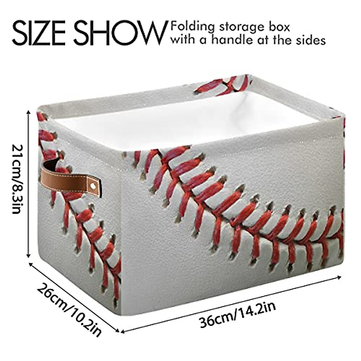 AUUXVA Sport Ball Baseball Storage Bins Basket,Special Baseball Print Collapsible Storage Cube Rectangle Storage Box with Handles for Shelf Closet Nursery Bedroom Home Office 2 Pack