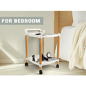 Rolling Utility Cart with Wheels Storage Cart on Wheels, Side Table End Bedside Table White
