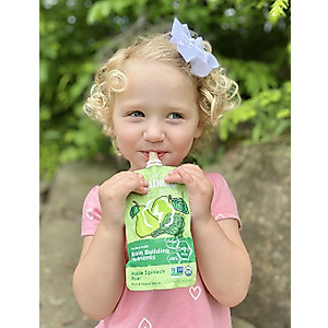 Little Brainiac Organic Fruit & Veggie Toddler Pouches, Apple, Spinach, Pear Puree with Omega-3s DHA/EPA and Choline, Clean Label, BPA-Free, Non-GMO, 3.5 oz, Pack of 12
