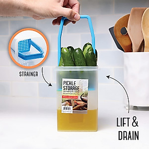 Bonita Home Pickle Storage Container with Strainer | Lift, Drain and Store Condiment Food Saver Jar with Snap Lid | 40.6 oz, 7.5" H x 4.25" W x 4.25" L (Jade Green)