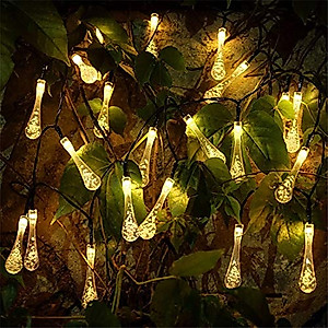 SNOMYRS Solar String Light Outdoor 21 Ft 30 Led Water Drop Solar Powered Lights with 8 Modes Waterproof Crystal Lights for Patio Garden Yard Tree Wedding Party Home Porch Decor (Warm White)