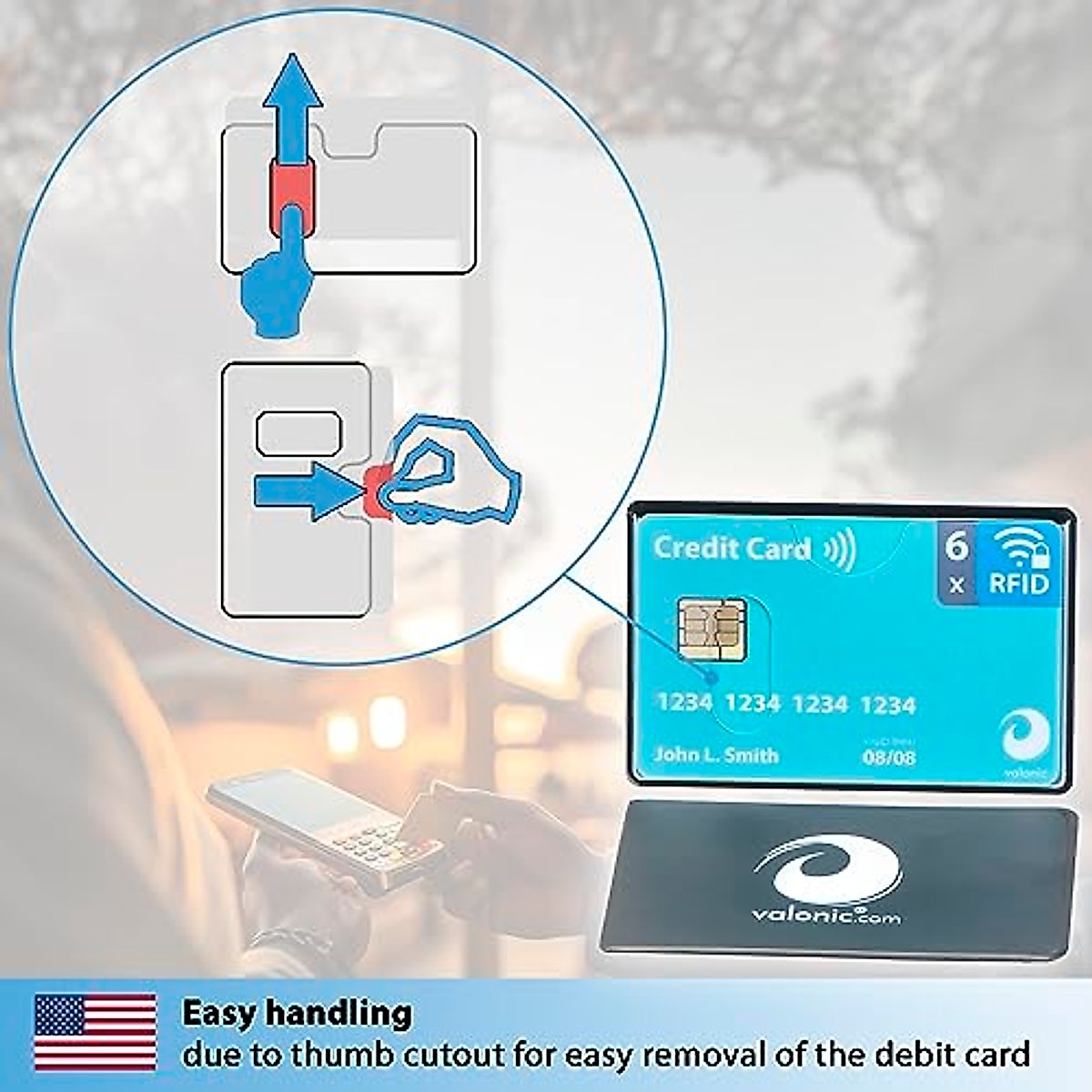 valonic set of 6 RFID blocking sleeves - insertion from the top, Credit Card Protector sleeve for wallet - Protection block for Debit Card and Metro Card