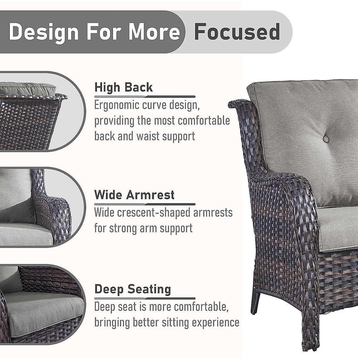 Outdoor Patio Furniture - 3 Seater Outdoor Rattan Wicker Sofa Patio Couch with Ottoman for Porch Deck Garden Backyard - Brown/Grey