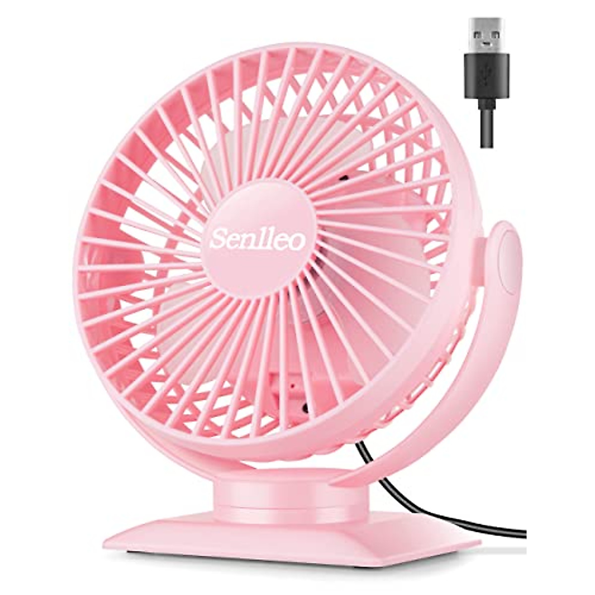 Senlleo 6 inch Rechargeable Desk Fan, 5000mah Portable Battery Fan, 3 Speeds, 720° Rotation, 8-30Hours Work, Removable Fan Cover, Battery Powered Personal Quiet Fan - Pink