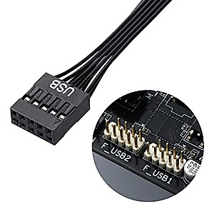 MZHOU 9-PIN USB2.0 Extension Cable, 9PIN to Dual PIN Extension Port,USB Cable for Computer Motherboard, Black