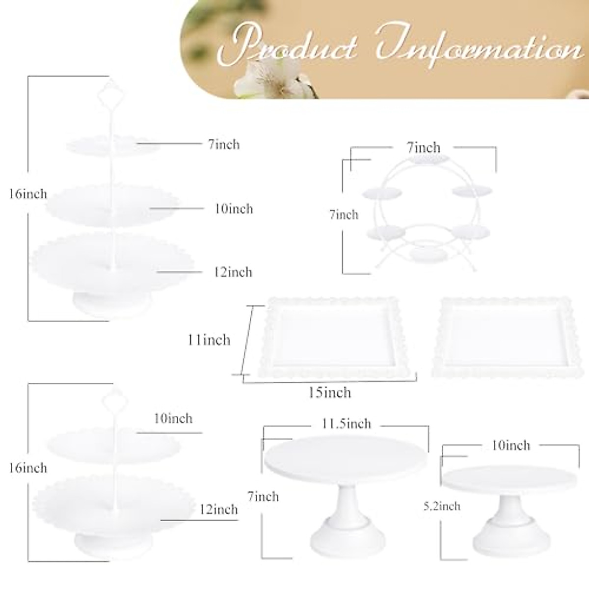 7Pc Cake Stand White Dessert Table Display Set Metal Round Tiered White Cupcake Stand Macaron Ferris Wheel Holder Cookies Serving Trays Fruit Plates for Tea Party Wedding Birthday Baby Shower (White)