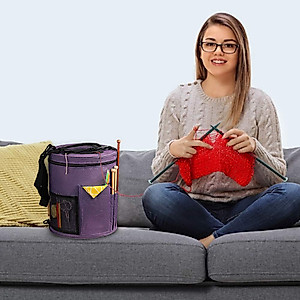 SumDirect Knitting Bag, Yarn Organizer Tote Bag Portable Storage Bag for Yarns, Carrying Projects, Knitting Needles, Crochet Hooks, Manuals and Other Accessories (Purple)