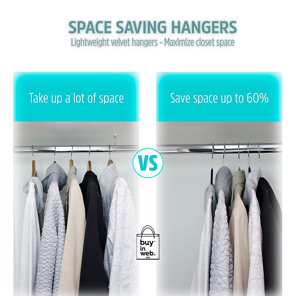 BUY IN WEB USA Black Velvet Hangers 50 Pack, Non Slip Clothes Hangers, Sturdy Space Saving Hangers for Suits, Shirts, Dresses & Jackets, Slim Velvet Hangers, Hold Up to 11lbs