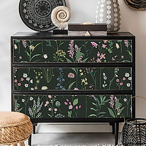 Rose Floral Drawer Liner Peel and Stick Contact Paper self Adhesive Wallpaper Removable Vinyl Decorative Shelf Drawer Liner 118 inch x17.4inch (Dark Green Floral, 118 inch x 17.4 inch)