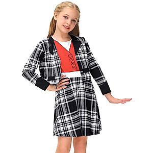 Halloween Little Girls Buffalo Plaid Clueless Schoolgirl Cher Skirt Set Mixi Dresses Black 10 Years