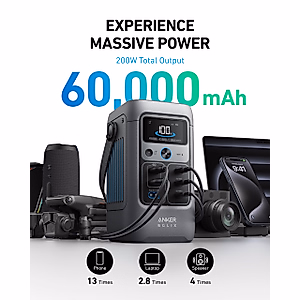 Anker SOLIX C200 DC Power Bank Station (60,000mAh), 192Wh Portable Power Station, LiFePO4 Battery, 200W Solar Generator, for Outdoor Camping, Traveling, and Emergencies (No Wall Charger Included)