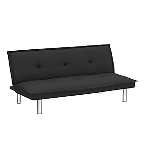 Modern Leather Sofa Bed Futon with Chrome Legs Convertible Folding Sofa Bed for Compact Living Spaces Apartments Dorms Black