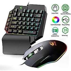 One Hand Gaming Keyboard and Mouse Combo, Wired 39 Keys Mechanical Feel Rainbow Backlit Keyboard+RGB Gaming Mouse+G6L LED Backlit Converter for Nintendo Switch/Xbox One/Xbox 360/PS4/PS3 /PC (Black)