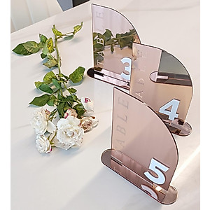 Acrylic Wedding Table Numbers,Semi-Arched Mirrored Acrylic Table Numbers for Centerpiece, Reception, Decoration, Party, Anniversary, Event (Number 1-15, Rose Gold Mirror)