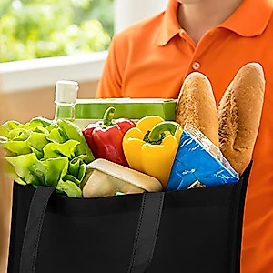 24 Pcs Reusable Totes with Handles Black Tote Bag Kitchen Grocery Bag Fabric Cloth Heavy Duty Shopping Bags (Classic Style)