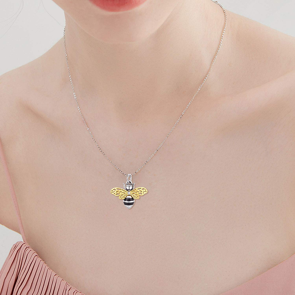 TRISHULA Cremation Jewelry 925 Sterling Silver Bee Pendant keepsake Urn necklaces for Women