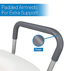 RMS Raised Toilet Seat - 5 Inch Elevated Riser with Adjustable Padded Arms - Toilet Safety Seat for Elongated or Standard Commode