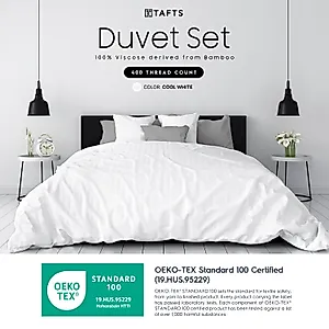 Tafts Duvet Cover Set, King Size - 100% Viscose Duvet Set - 400TC Duvet & 2 Pillow Shams - 3 Pieces - Silk Feel, Cooling, Anti-Static (Cool White)