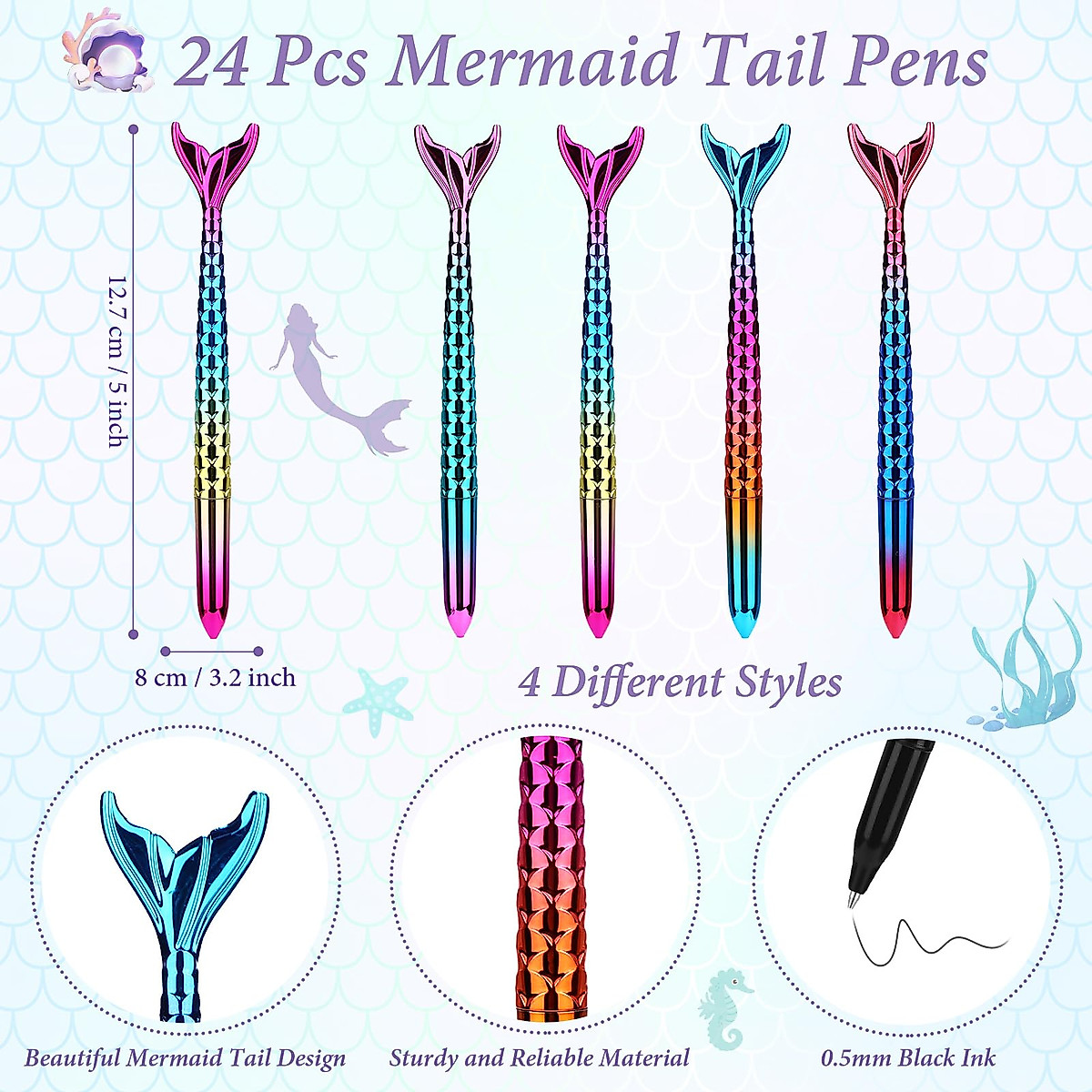 Ireer 48 Pcs Mermaid Pens and Mermaid Note Pads Set Mermaid Party Favors Mermaid School Supplies Cute Sticky Note Pads with Gel Ink Pen for Girls Birthday Gift Decorations School Classroom Awards