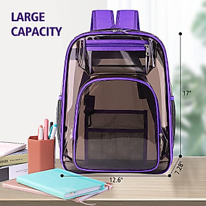 SIMBOOM Clear Backpack, Heavy Duty TPU Transparent Backpacks Large See Through Bookbag with Reinforced Strap for School, Stadium, Security, Work, Travel, College, Sporting Events, Concert (Purple)