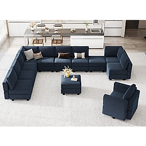 Belffin Modular Sectional Sofa with Ottomans Velvet Oversized U Shaped Sofa Couch with Storage Seats Sofa Set with Reversible Chaise Velvet Blue…