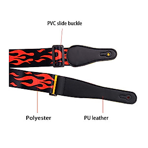 RAUYIVANY Guitar strap nylon and polyester material, adjustable length (35-58 inches), suitable for classical, electric guitar, acoustic guitar and bass (flame type)
