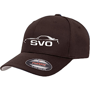 1984 1985 1986 Ford SVO Mustang Turbo Outline Design Flexfit 6277 Athletic Baseball Fitted Hat Cap Brown S/M