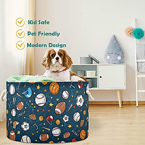 visesunny Football Baseball Sport Laundry Baskets Fabric Storage Bin Storage Box Collapsible Storage Basket Toy Clothes Shelves Basket for Bathroom,Bedroom,Nursery,Closet,Office