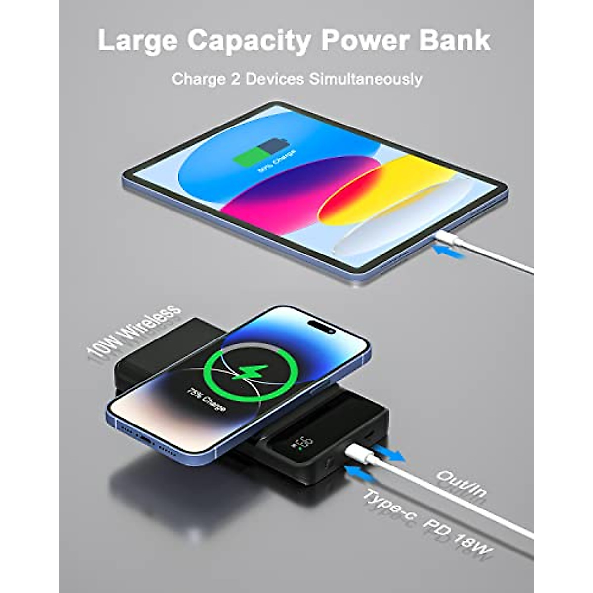 FEEL VOX Magnetic Wireless Portable Charger, Power Bank 10000mAh USB-C 18W Fast Charging Mag-net Safe Battery Pack with LED Display, Suitcase-Style Metal Retractable Stand for iPhone 14/13/12 Series