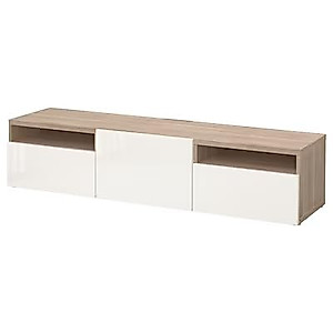 TV Unit with Drawers and Door,Walnut Effect Light Gray/Selsviken high-Gloss/White, 70 7/8x16 1/2x15 3/8 "