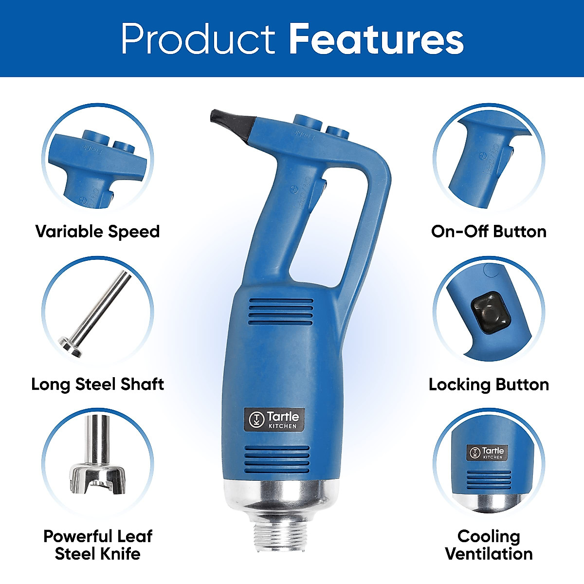 TK Tartle Kitchen Commercial Immersion Blender, Variable Speed, Extra Heavy Duty 750W, 8000-20000 RPM, 22 inch Shaft